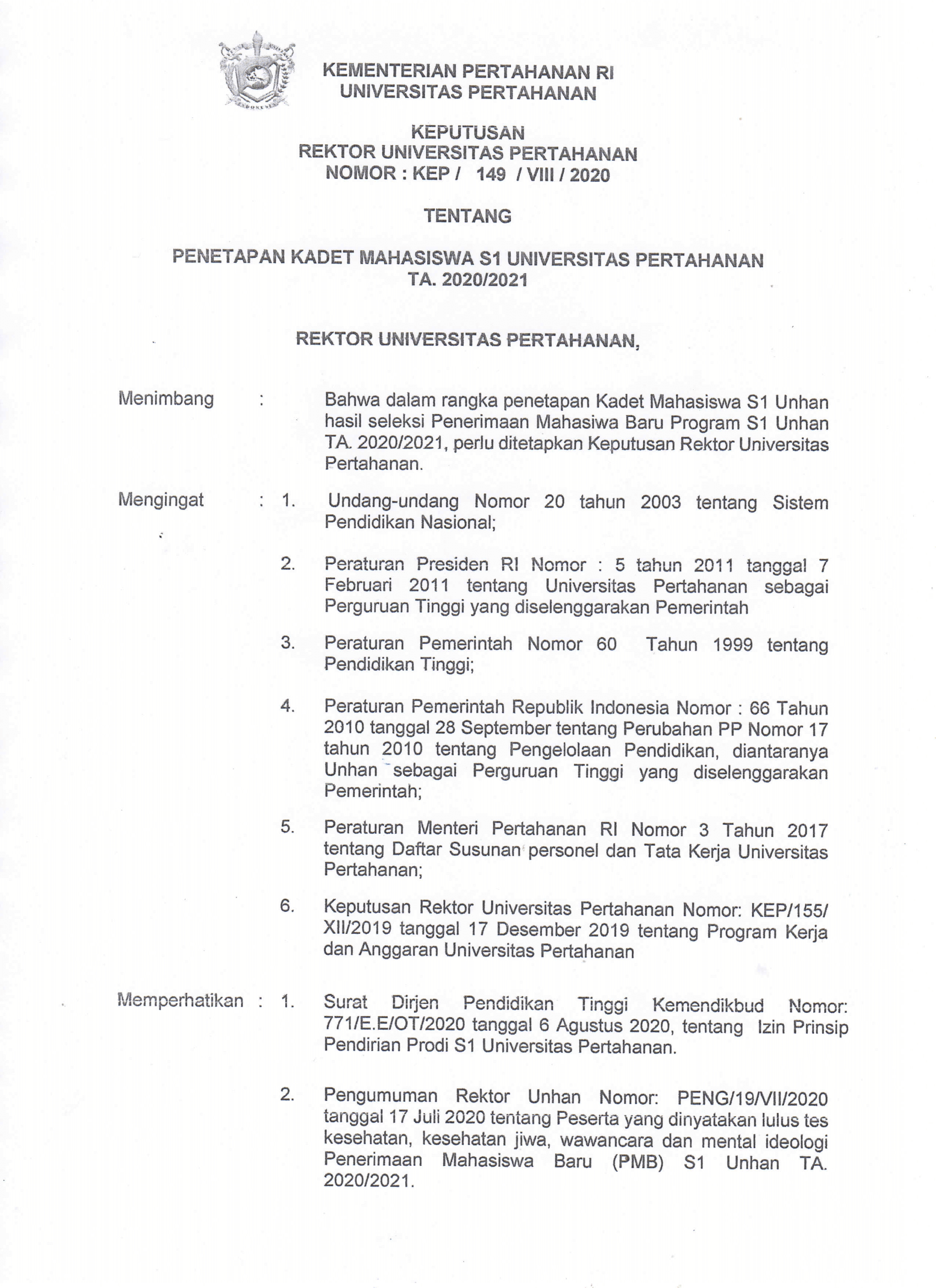 KEPUTUSAN PENETAPAN PROGRAM SARJANA – Fakultas Teknik dan Teknologi ...